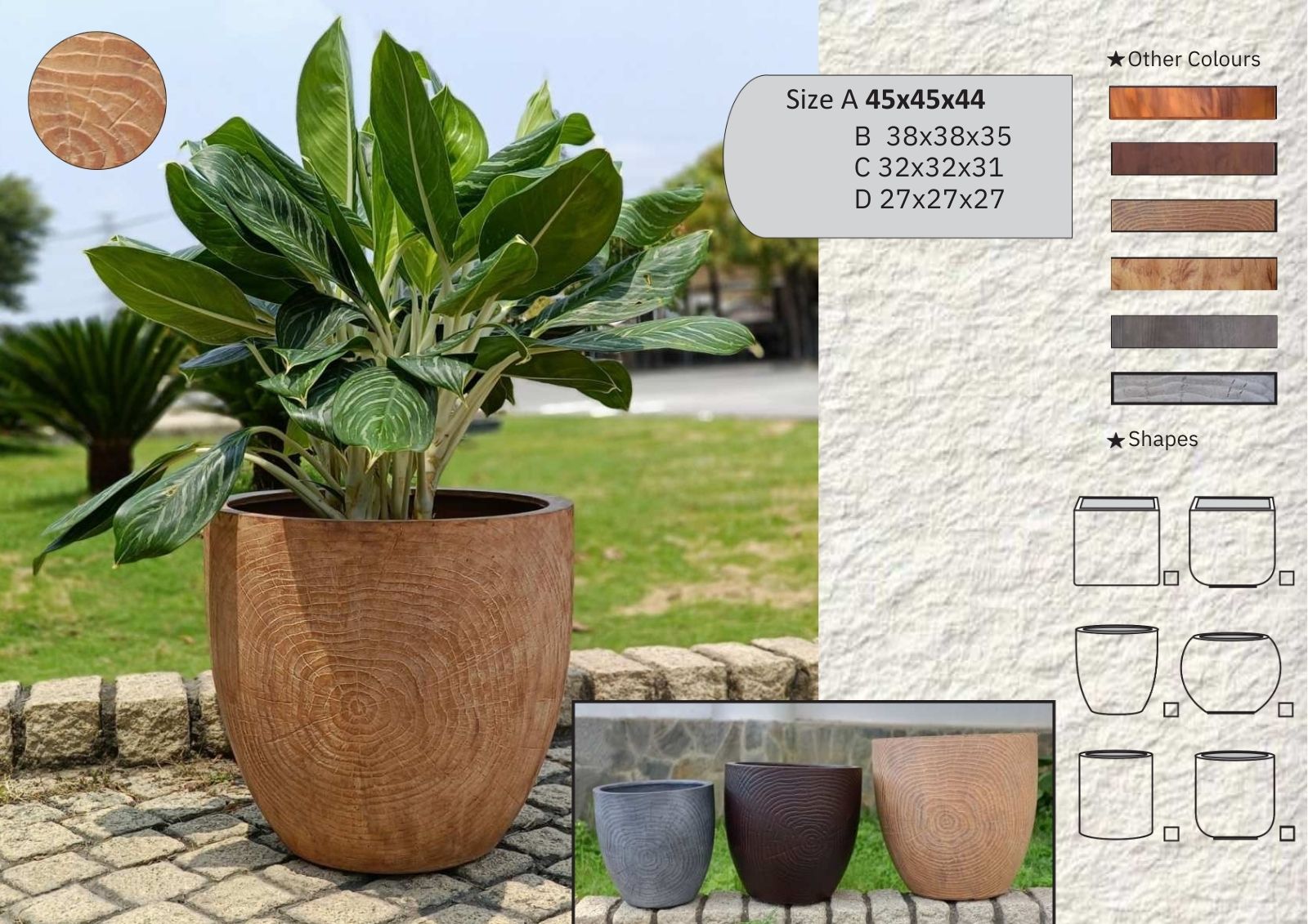 Round Wooden-Style Planter