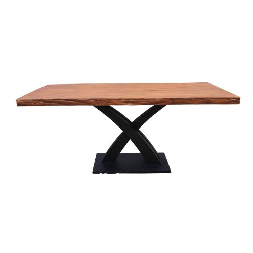 Rectangular Rustic Wood-Style Dining Table with Crossed-Leg Design